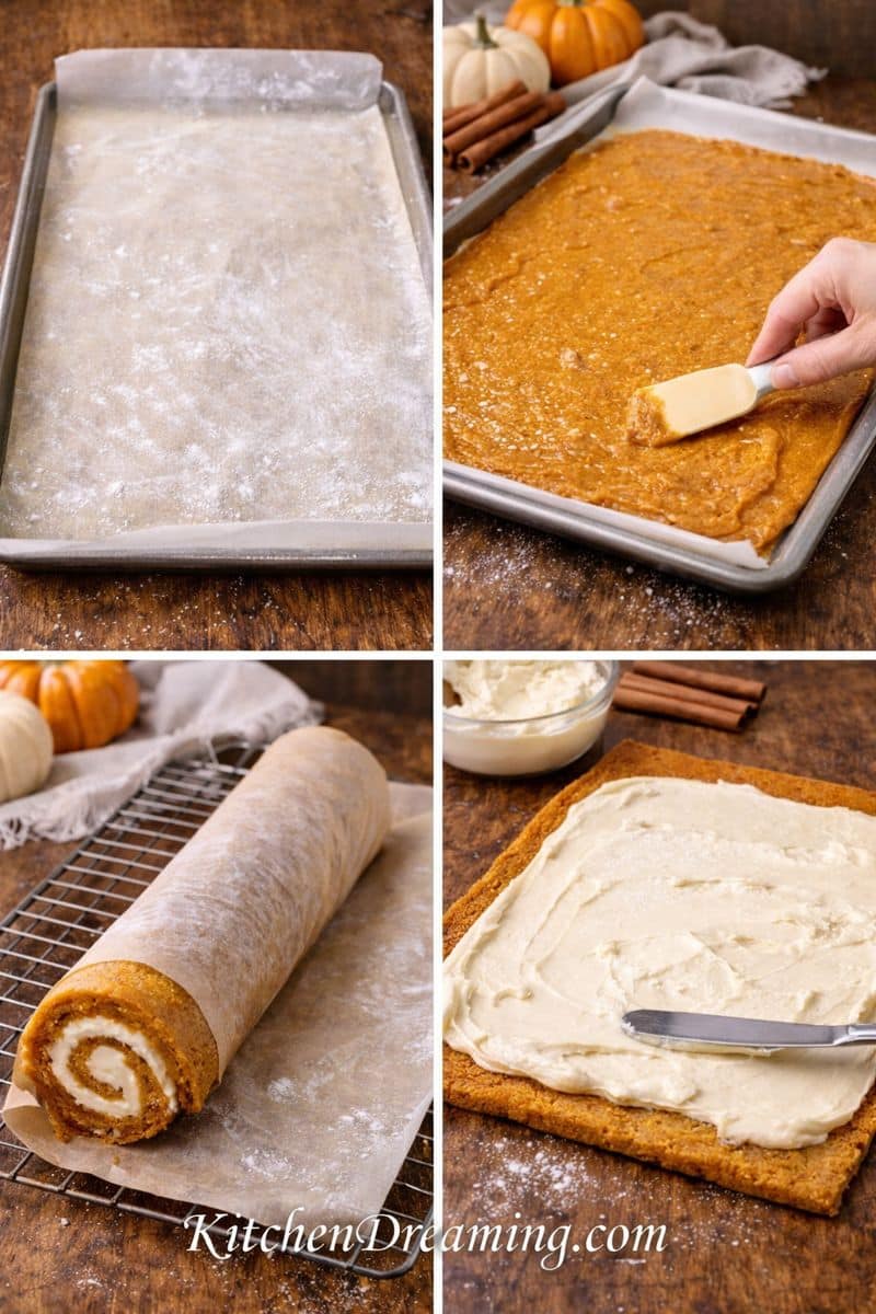 Pumpkin Roll with Buttercream Filling (No Cream Cheese) — Soft, Swirly ...